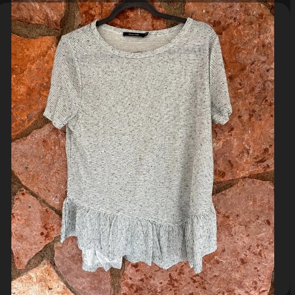 Anthropologie | Tops | Black Gray Textured Flutter Ruffle Sleeve Peplum ...